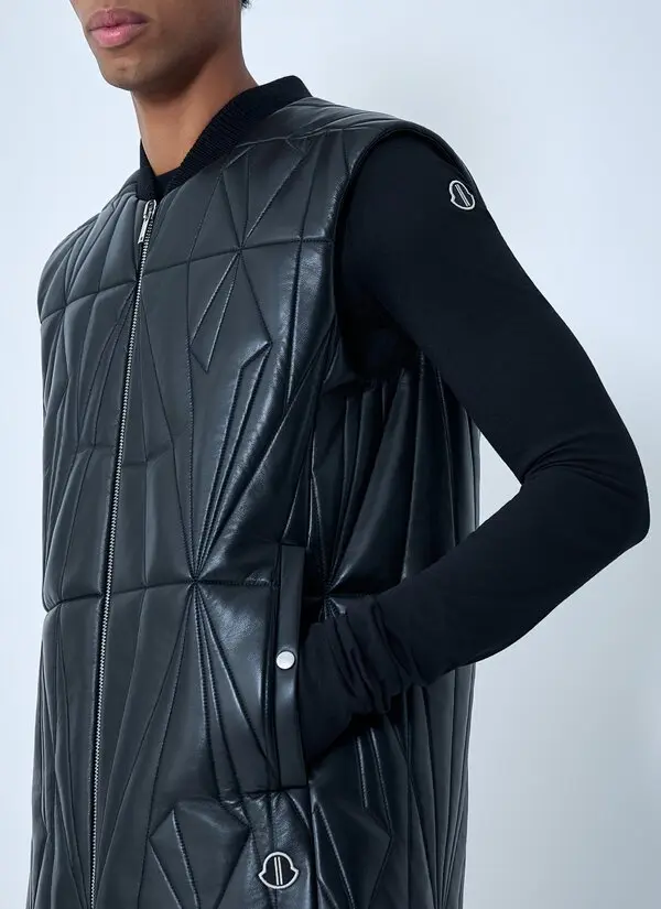 Moncler Rick Owens Geocamo Flight Leather Hooded Gilet - Black