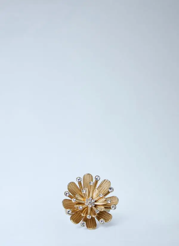 Miu Miu Crystal Embellished Floral Motif Ring - Gold
