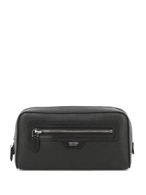 TOM FORD Calfskin Toiletry Bag With Logo Appliqu - Black