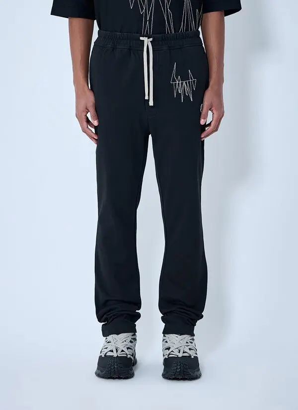 Moncler Relaxed Fit Drawstring Cotton Blend Pants With Embroidered Motif - Black
