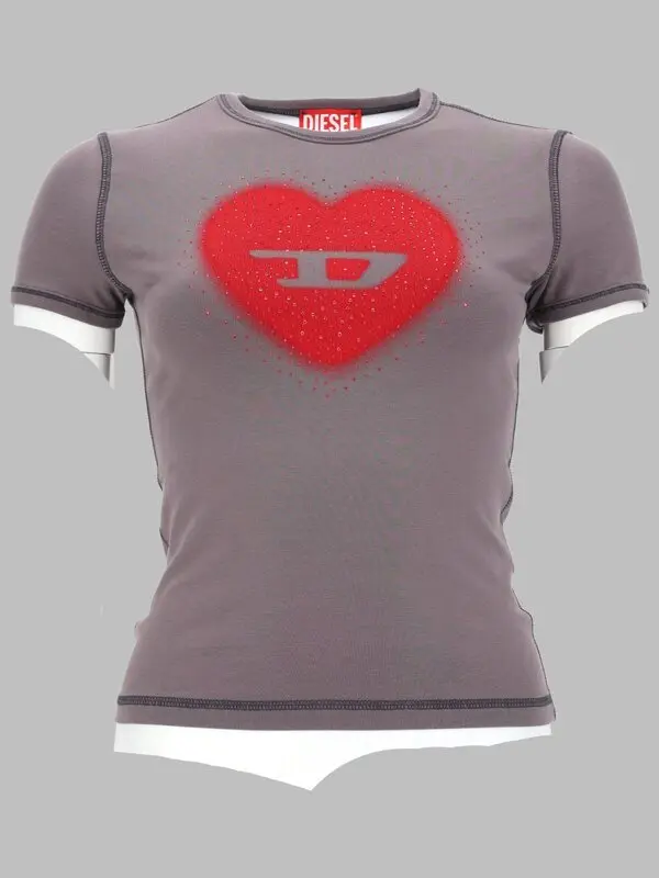 DIESEL® Heart Embellished T-shirt - Gray