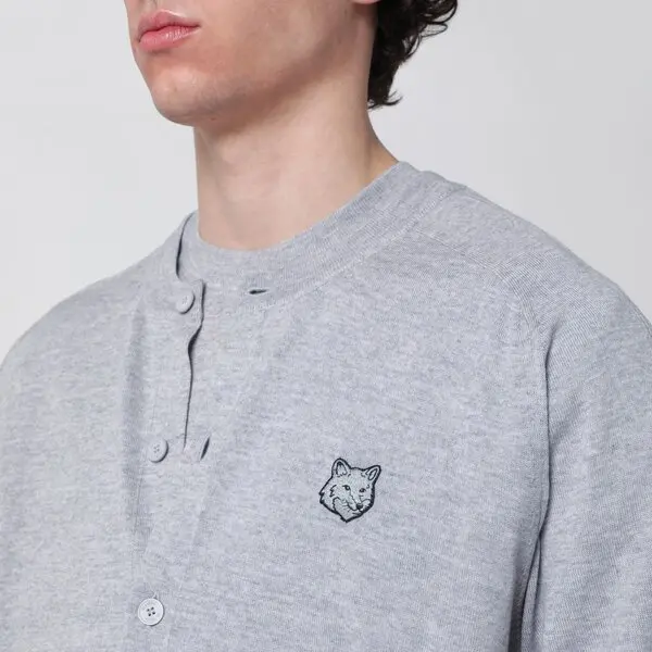 Maison Kitsuné Grey Melange Wool Cardigan With Fox Head Logo