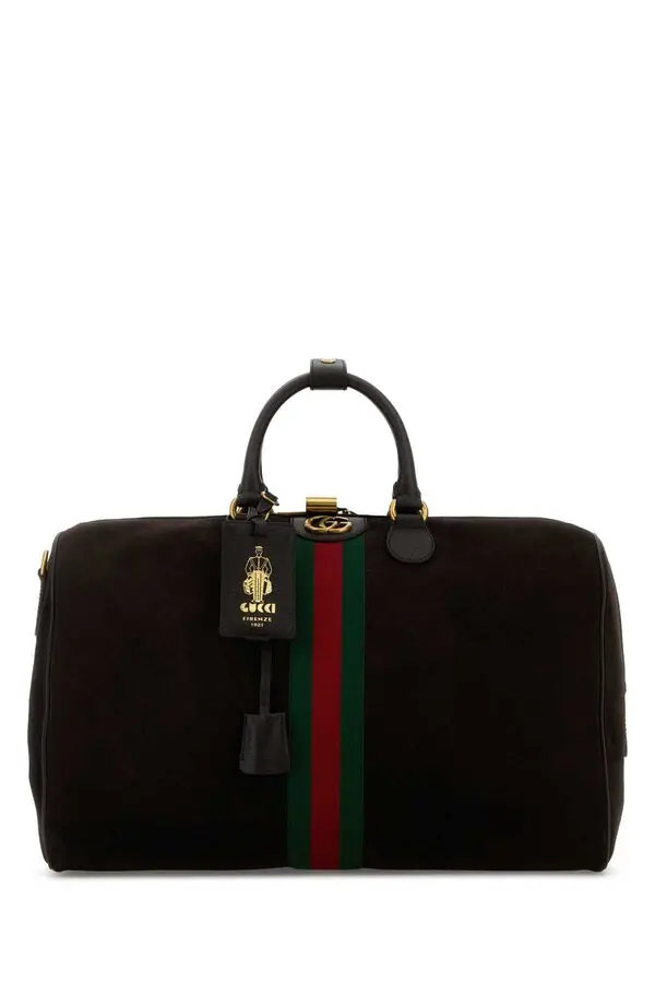 Gucci Savoy Travel Bag In Dark Suede - Brown