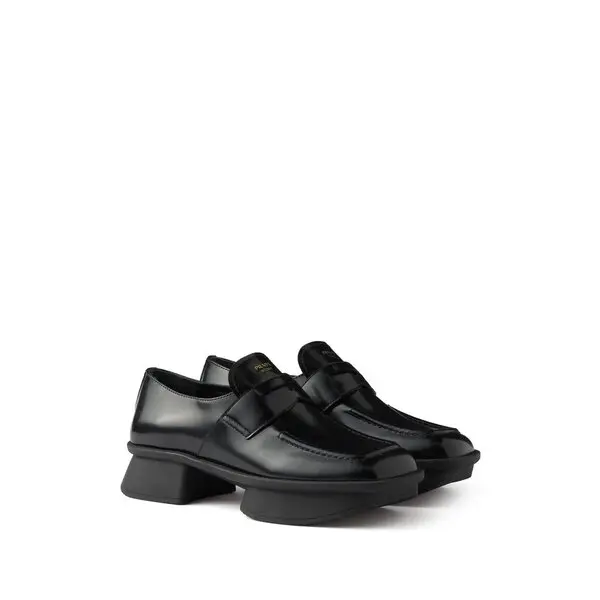 Prada Patent Leather Slip-on Loafers With Embossed Logo - Black