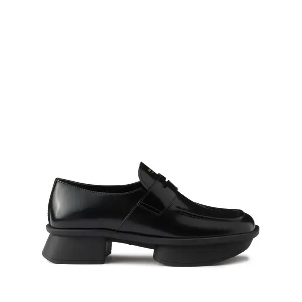 Prada Patent Leather Slip-on Loafers With Embossed Logo - Black