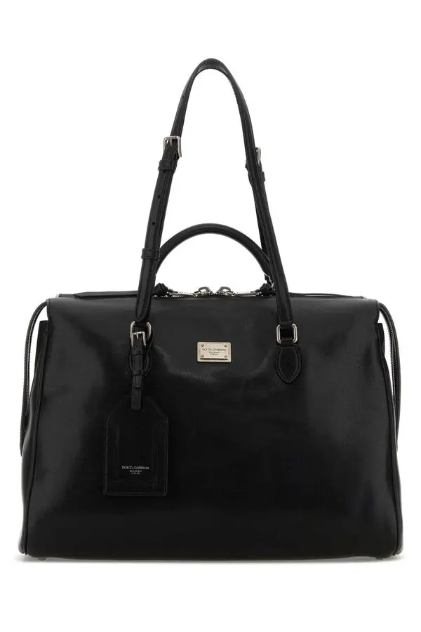 Dolce & Gabbana Vittoria Leather Handbag With Silver Tone Finishing - Black