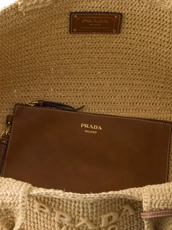 Prada Woven Tote Bag With Detachable Pouch