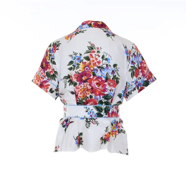 Dolce & Gabbana Short Sleeve Floral Print Silk Shirt With Belt - Multicolor