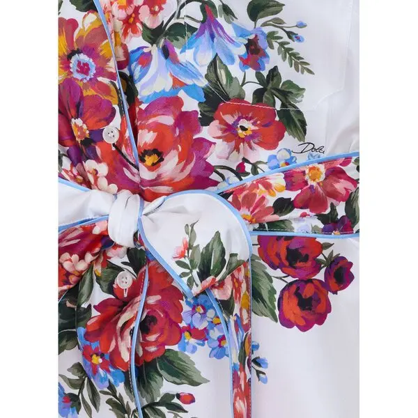 Dolce & Gabbana Short Sleeve Floral Print Silk Shirt With Belt - Multicolor
