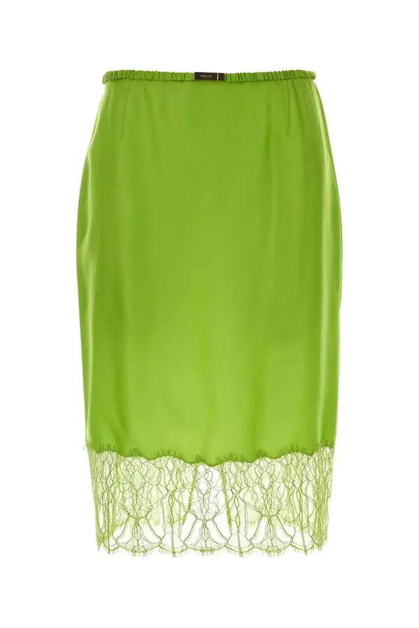 Gucci Fluo Satin Skirt With Lace Trim - Green
