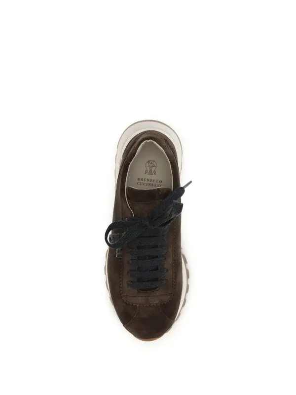 Brunello Cucinelli Suede Runner Sneakers With Monile Detail - Brown