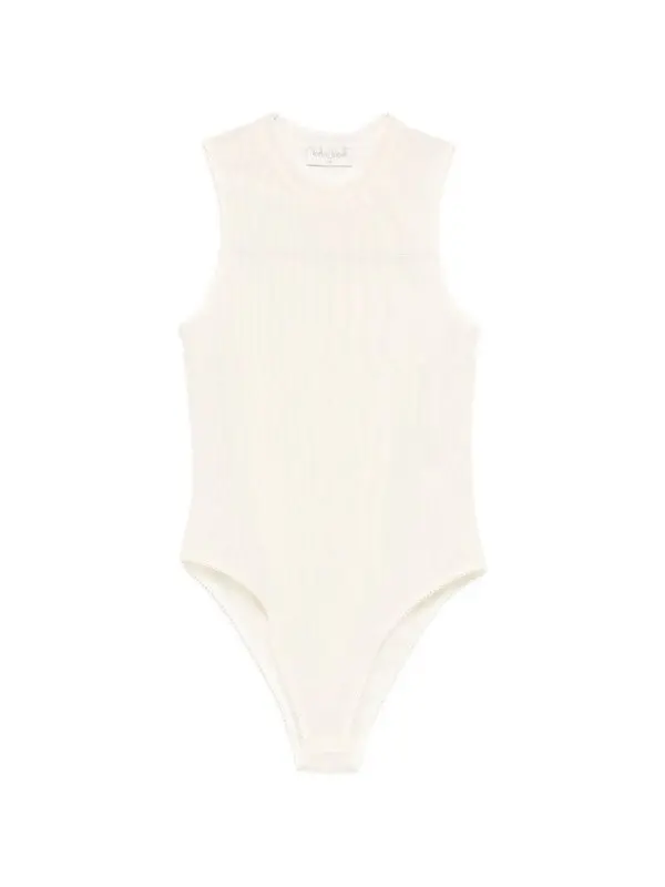 FORTE_FORTE Sleeveless Tulle Bodysuit With Scalloped Trim - Multicolor