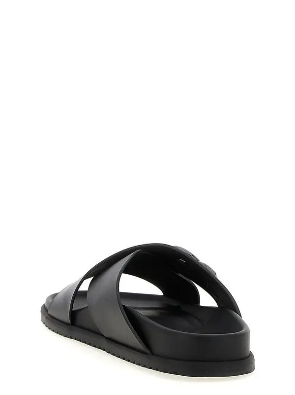 Dolce & Gabbana Calf Leather Slides With Dg Logo - Black