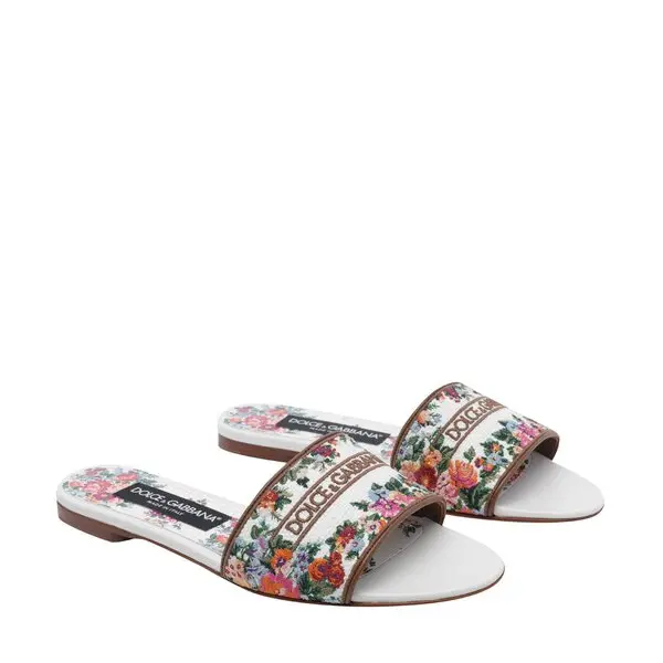 Dolce & Gabbana Floral Logo Flat Slides - Multicolor