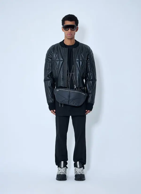 Moncler Geometric Quilted Leather Bomber Jacket