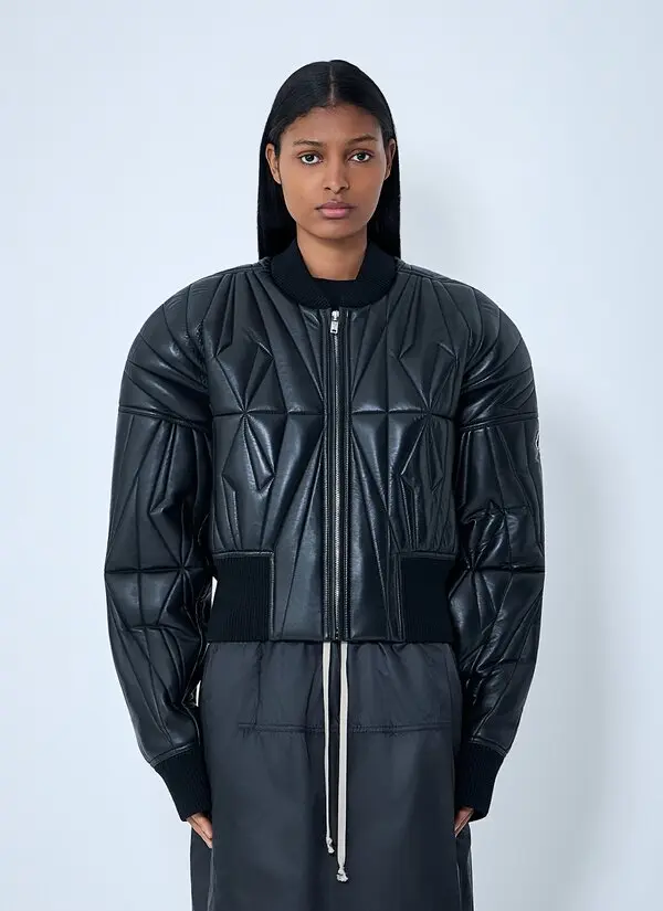 Moncler Geometric Quilted Leather Bomber Jacket