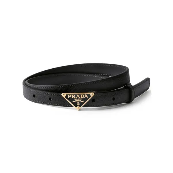 Prada Saffiano Leather Belt With Enamel Triangle Logo Buckle - Black