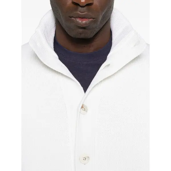 TOM FORD Ribbed Knit High Neck Cardigan - White