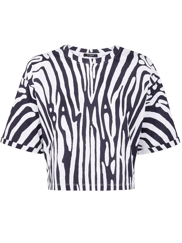 Balmain Zebra Print Organic Cotton Cropped T-shirt