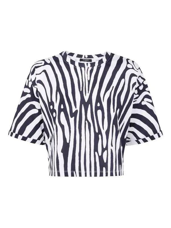 Balmain Zebra Print Organic Cotton Cropped T-shirt
