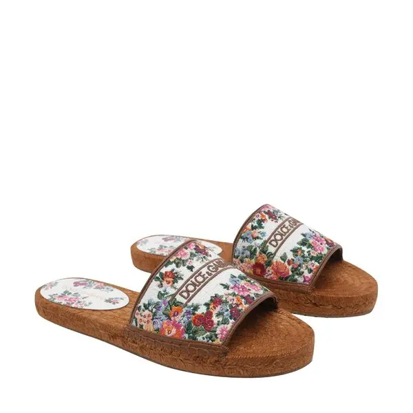 Dolce & Gabbana Floral Logo Slide Sandals