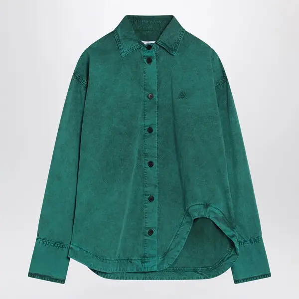 Attico Cotton Shirt With Logo Embroidery - Green