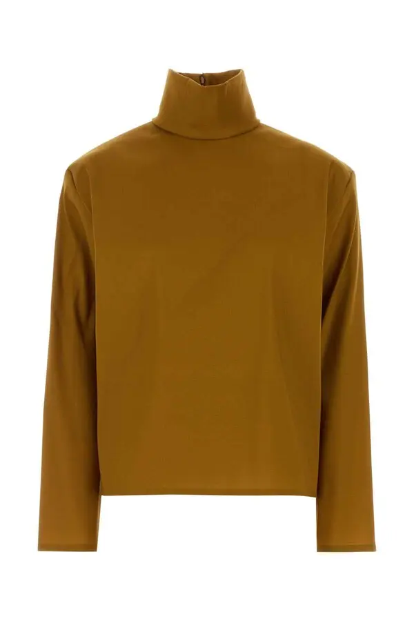 Saint Laurent Stretch Silk Blend Turtleneck Top - Orange