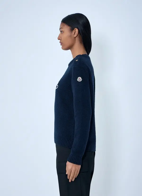 Moncler Embroidered Logo Wool Blend Sweater - Black