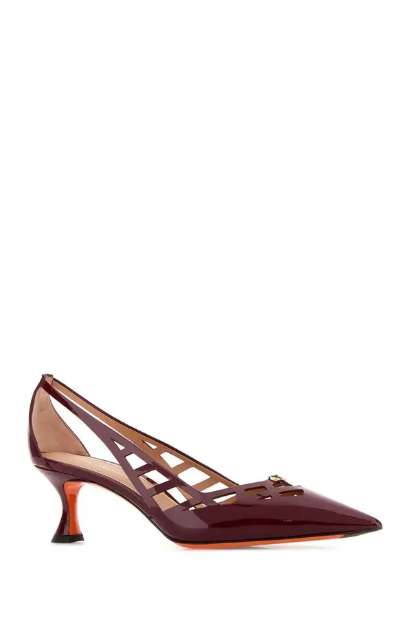 Santoni Burgundy Leather Stella Pumps - Red