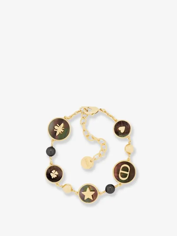 Dior D-luck Metal Bracelet With Gold Finishes And Mother-of-pearl Motifs - Multicolor