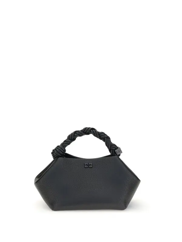 GANNI Small Grained Handbag With Braided Handle - Black