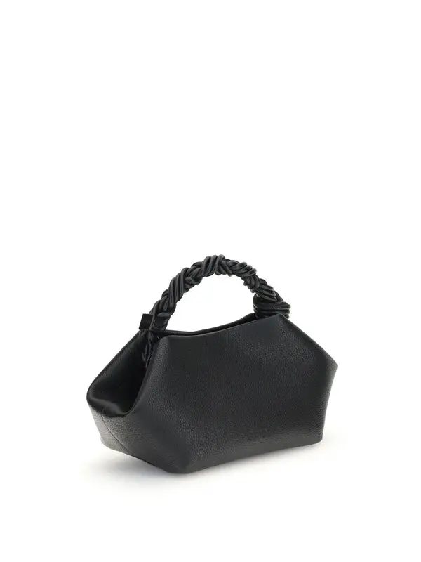 GANNI Small Grained Handbag With Braided Handle - Black