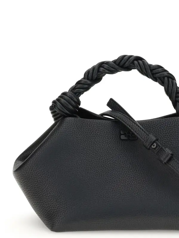GANNI Small Grained Handbag With Braided Handle - Black