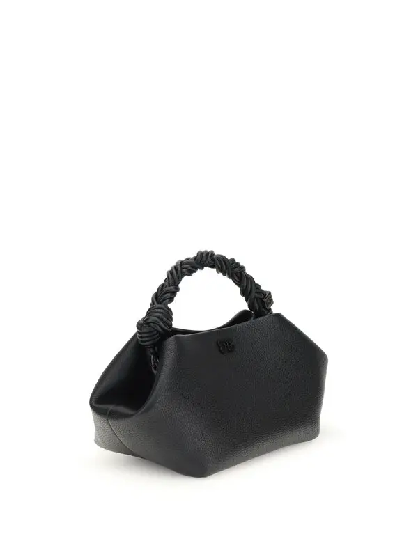 GANNI Small Grained Handbag With Braided Handle - Black