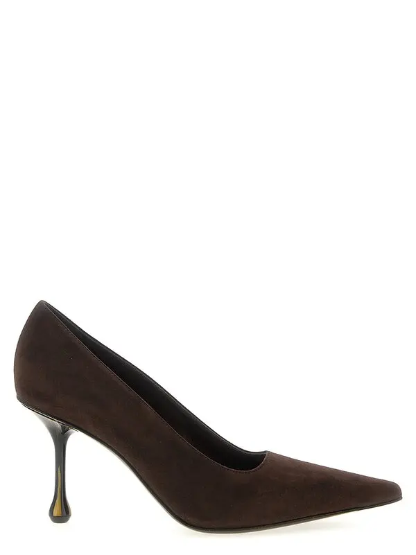 JIMMY CHOO Ixia Suede Pointed Pumps With Sculptural Heel - Brown