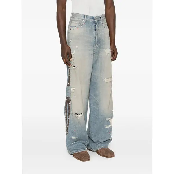 Amiri Wide-leg Embellished Distressed Jeans