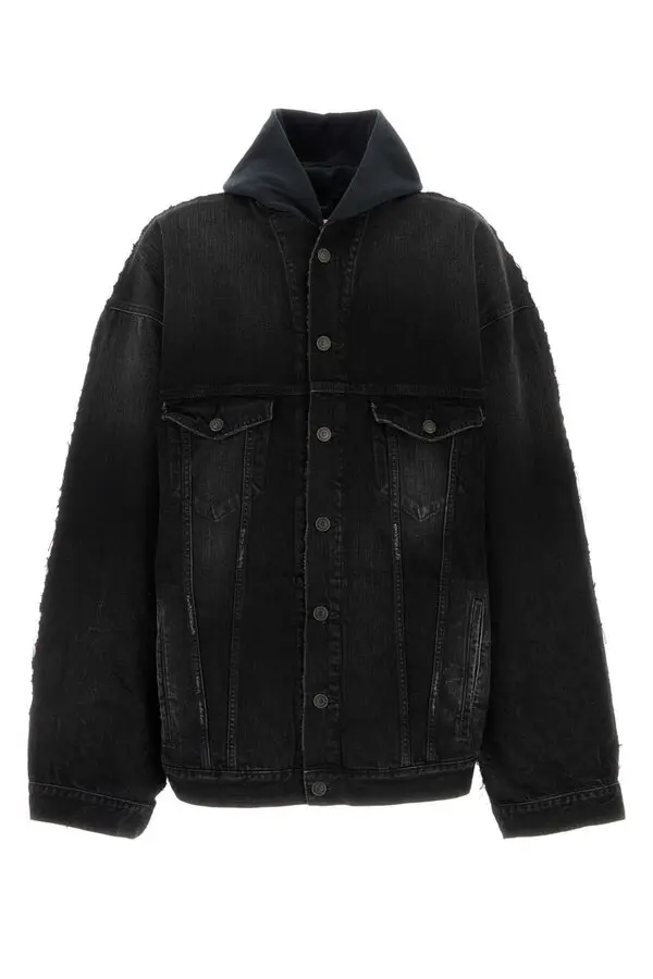 Balenciaga Two-tone Denim And Jersey Hooded Jacket - Multicolor