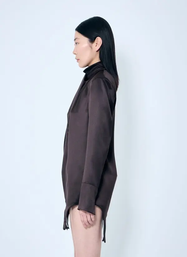 Saint Laurent Twist-neck Garter Blouse In Silk Satin