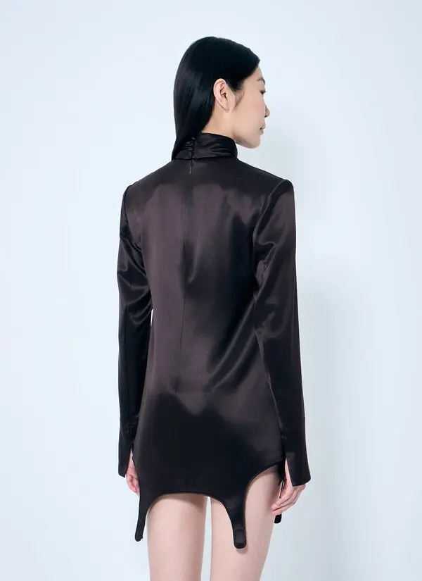 Saint Laurent Twist-neck Garter Blouse In Silk Satin