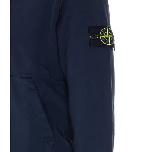 Stone Island Logo Detail Hooded Sweatshirt - Blue