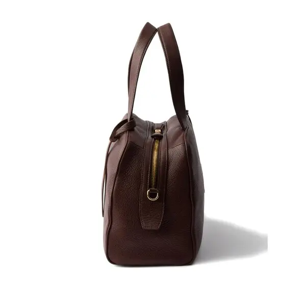 Prada Grained Leather Tote Bag With Adjustable Shoulder Strap - Brown