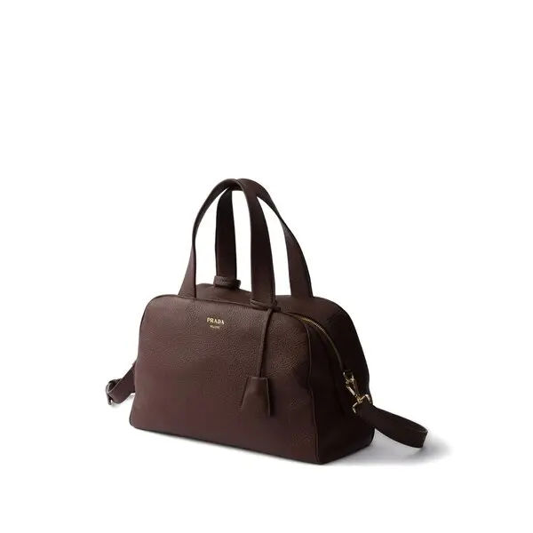 Prada Grained Leather Tote Bag With Adjustable Shoulder Strap - Brown