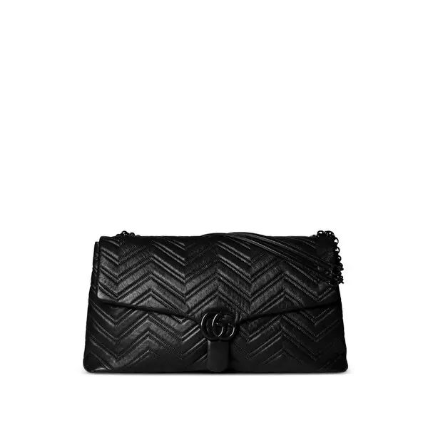 Gucci Chevron Gg Logo Leather Shoulder Bag - Black