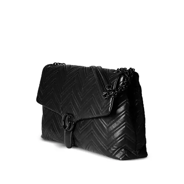 Gucci Chevron Gg Logo Leather Shoulder Bag - Black