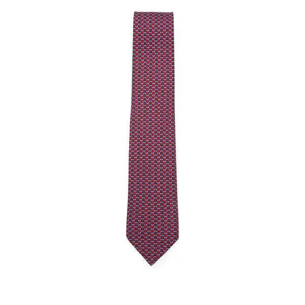 FERRAGAMO Silk Gancini Print Neck Tie - Red
