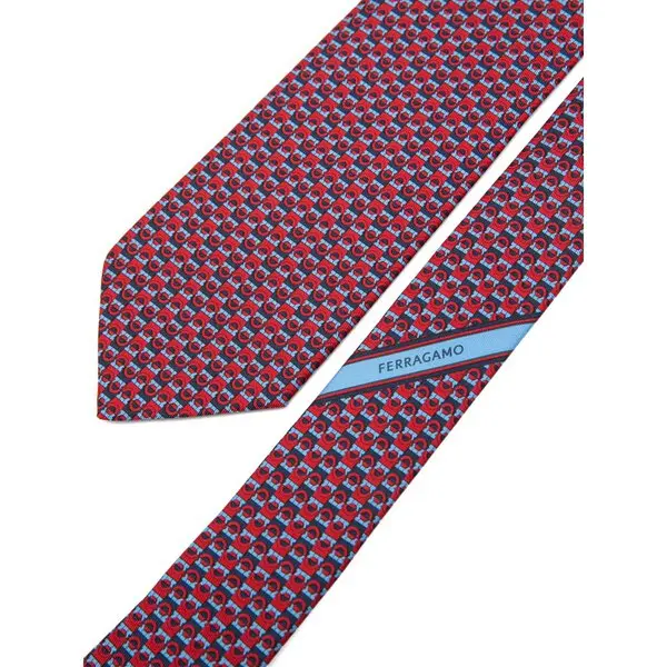 FERRAGAMO Silk Gancini Print Neck Tie