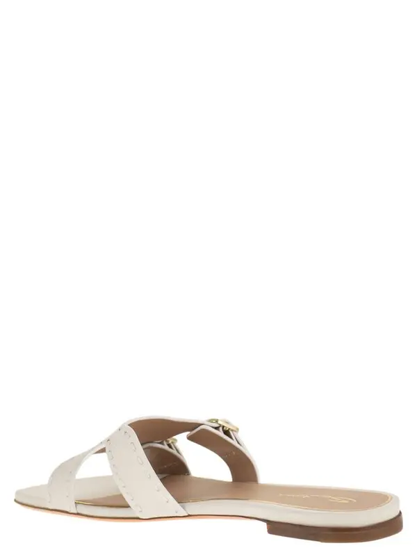Santoni Leather Flat Sandals With Double Buckle Straps