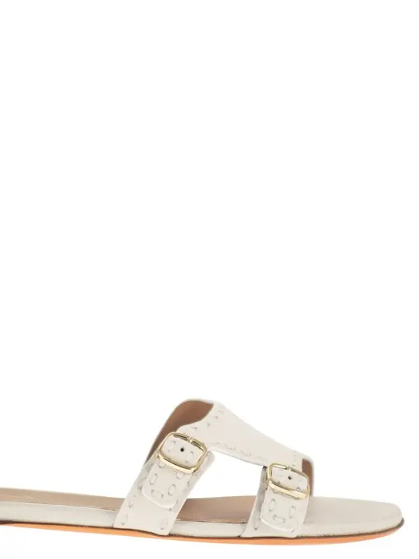 Santoni Leather Flat Sandals With Double Buckle Straps