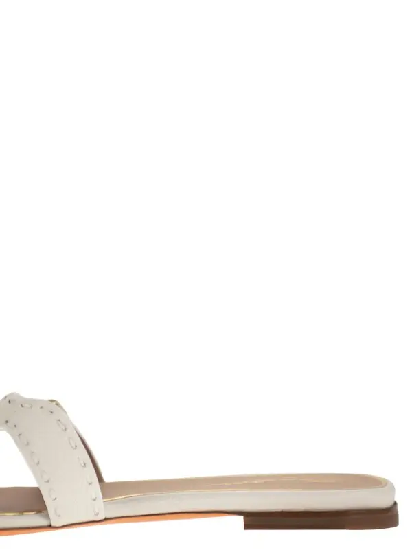 Santoni Leather Flat Sandals With Double Buckle Straps