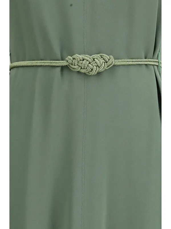 FORTE_FORTE Long Kaftan Dress With V-neck And Belt - Green
